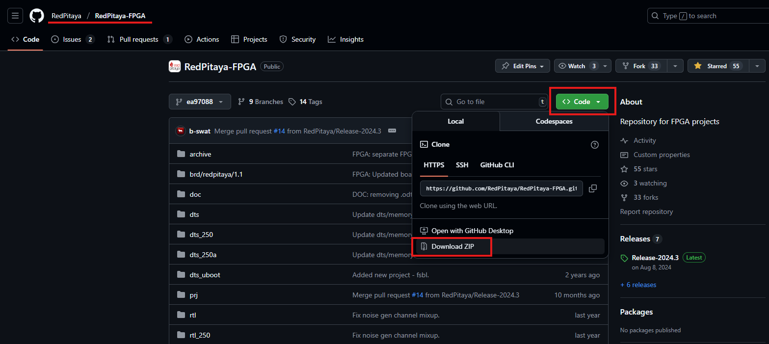 Creating an FPGA project in Vivado — Red Pitaya Documentation